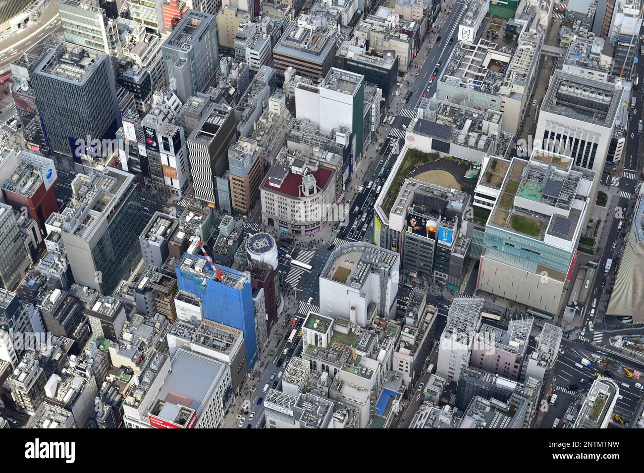 An aerial photo shows the center of Ginza area in Tokyo on March 14, 2019. Ginza area houses ...