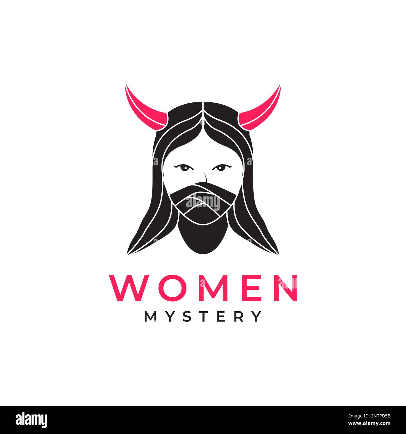 Horned Women Mystery Lange Haarmaske Beauty Logo Design Symbol Vektor 6262
