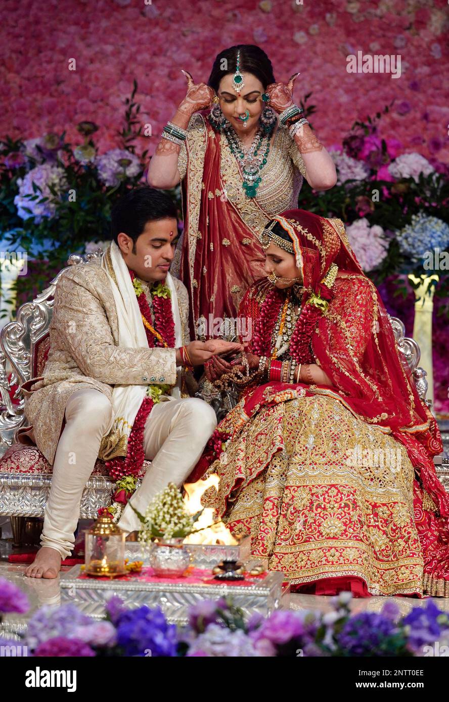 In this Saturday, March 9, 2019 photo, Nita Ambani, center, wife of Reliance Industries Chairman ...