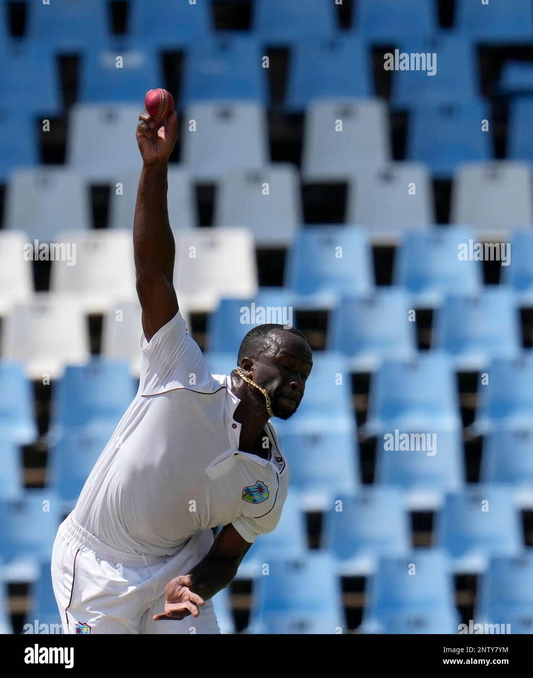 West Indies's bowler Kemar Roach bowls during the first day of the ...