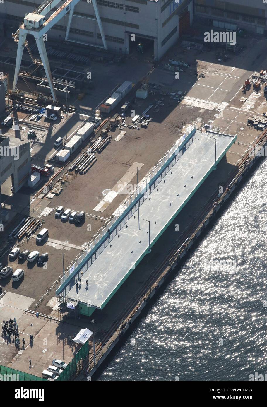 An aerial photo shows a new bridge girder unveiled to media by the West ...