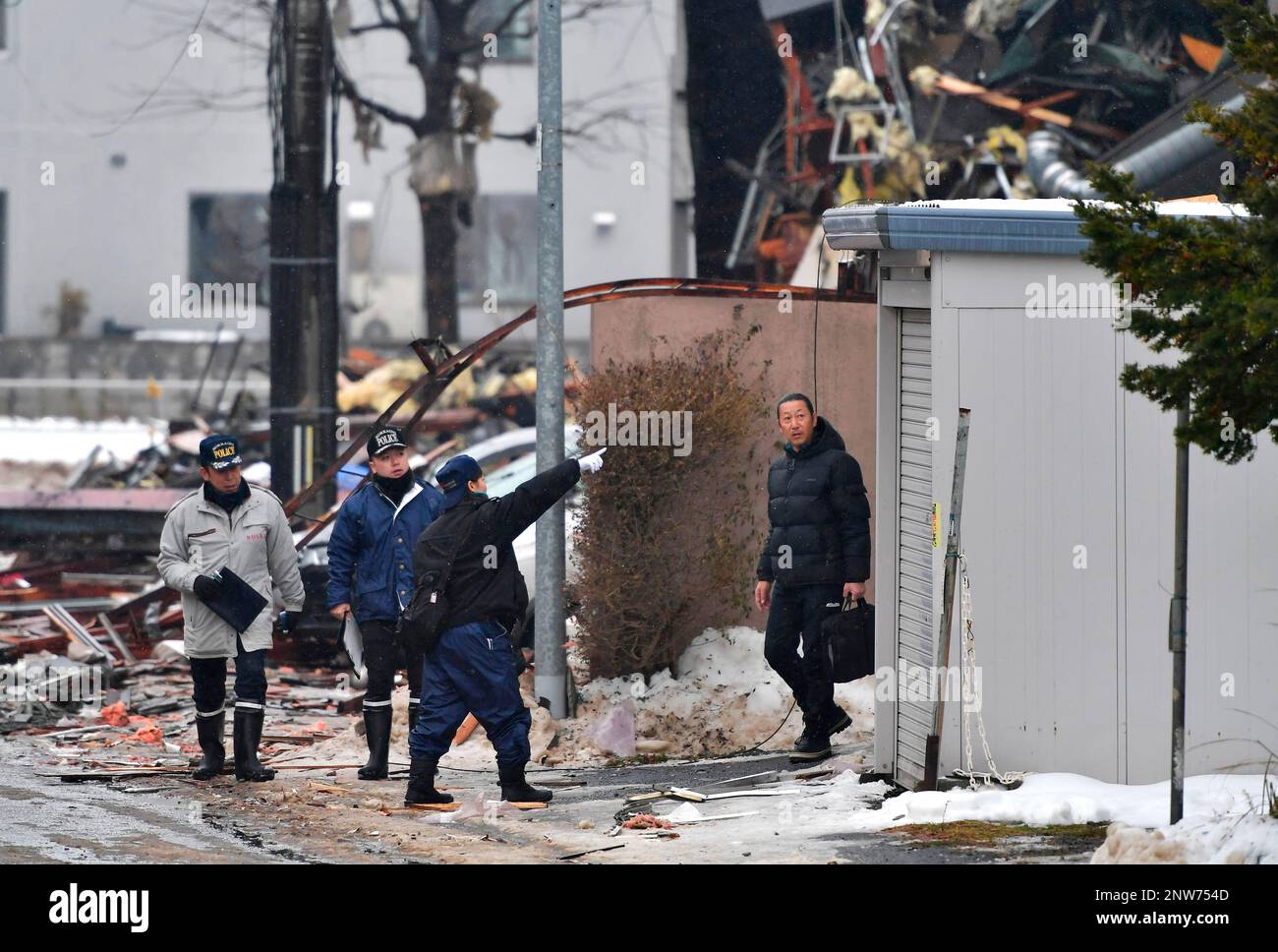 A photo shows a gas explosion site at a two-story building that houses ...