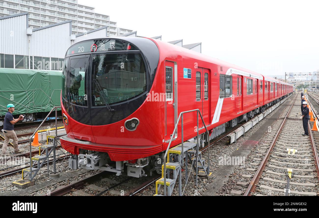 A photo shows Tokyo Metro's new vehicle unveiled to media at the Nakano ...