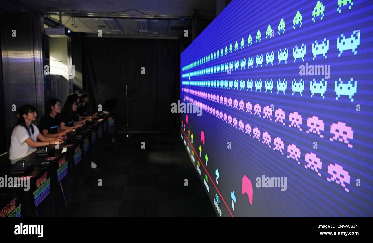 A photo shows one of the attractions of "Space Invaders Room" to enjoy the world of "Space ...