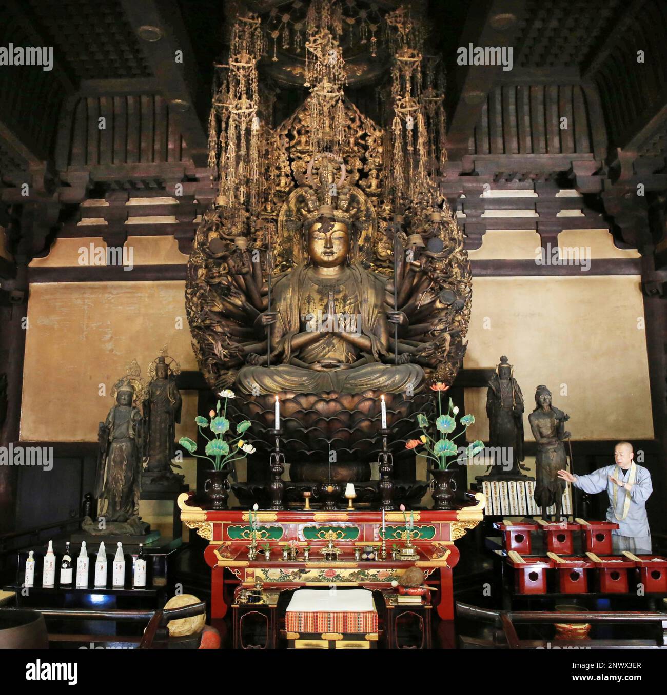 A photo shows the statures unveiled the Twenty-eight Attendants of ...