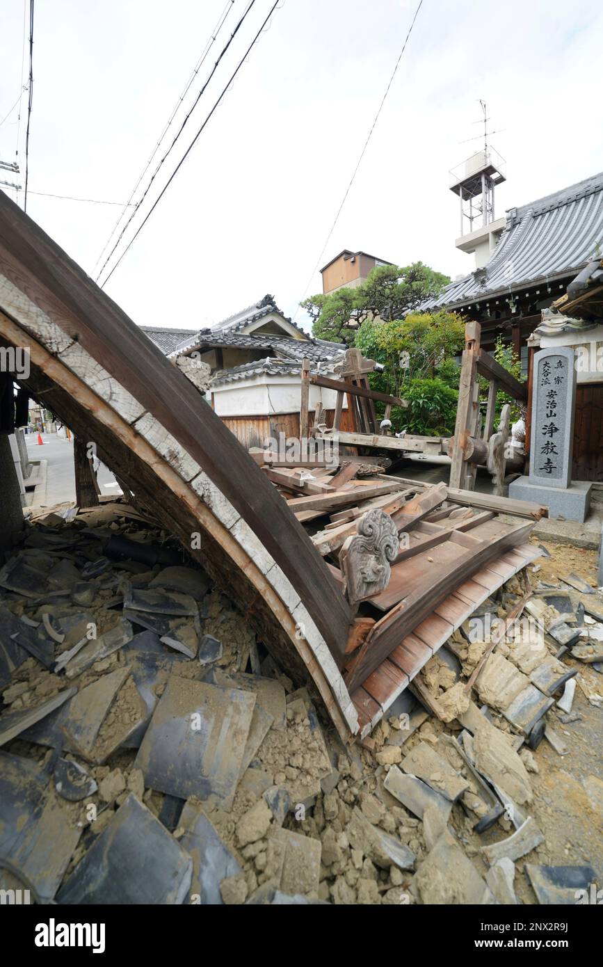 Myotokuji temple is destroyed by an earthquake registering a weak 6 on ...