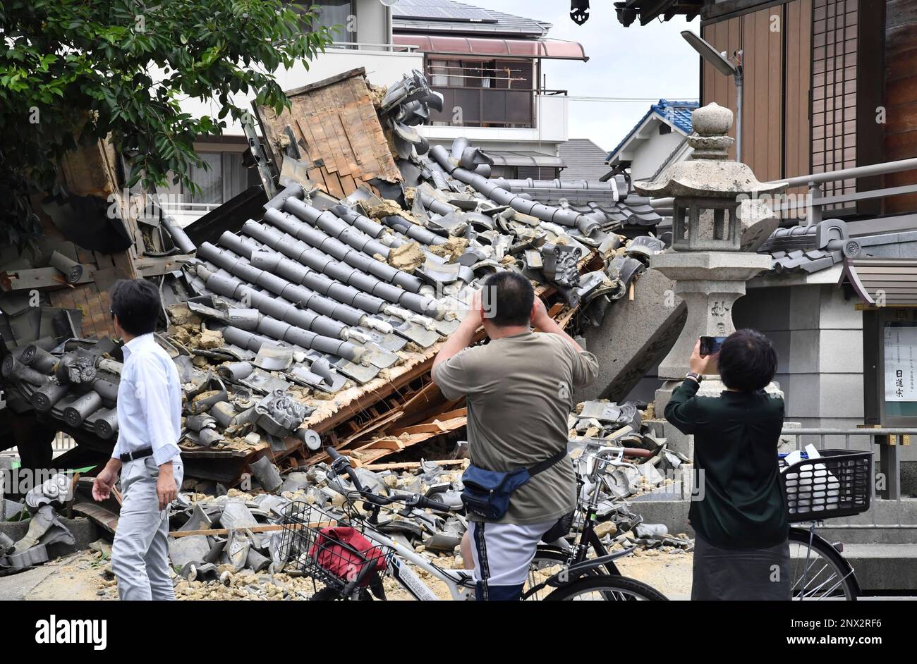 Myotokuji temple is destroyed by an earthquake registering a weak 6 on ...