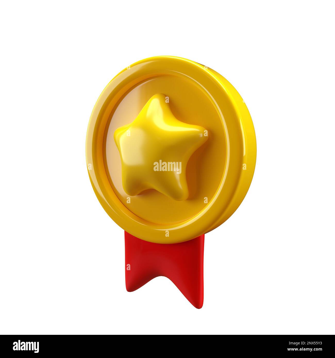 Gewinner mit gelber Medaille mit Stern und rotem Band belohnen. 3D ...