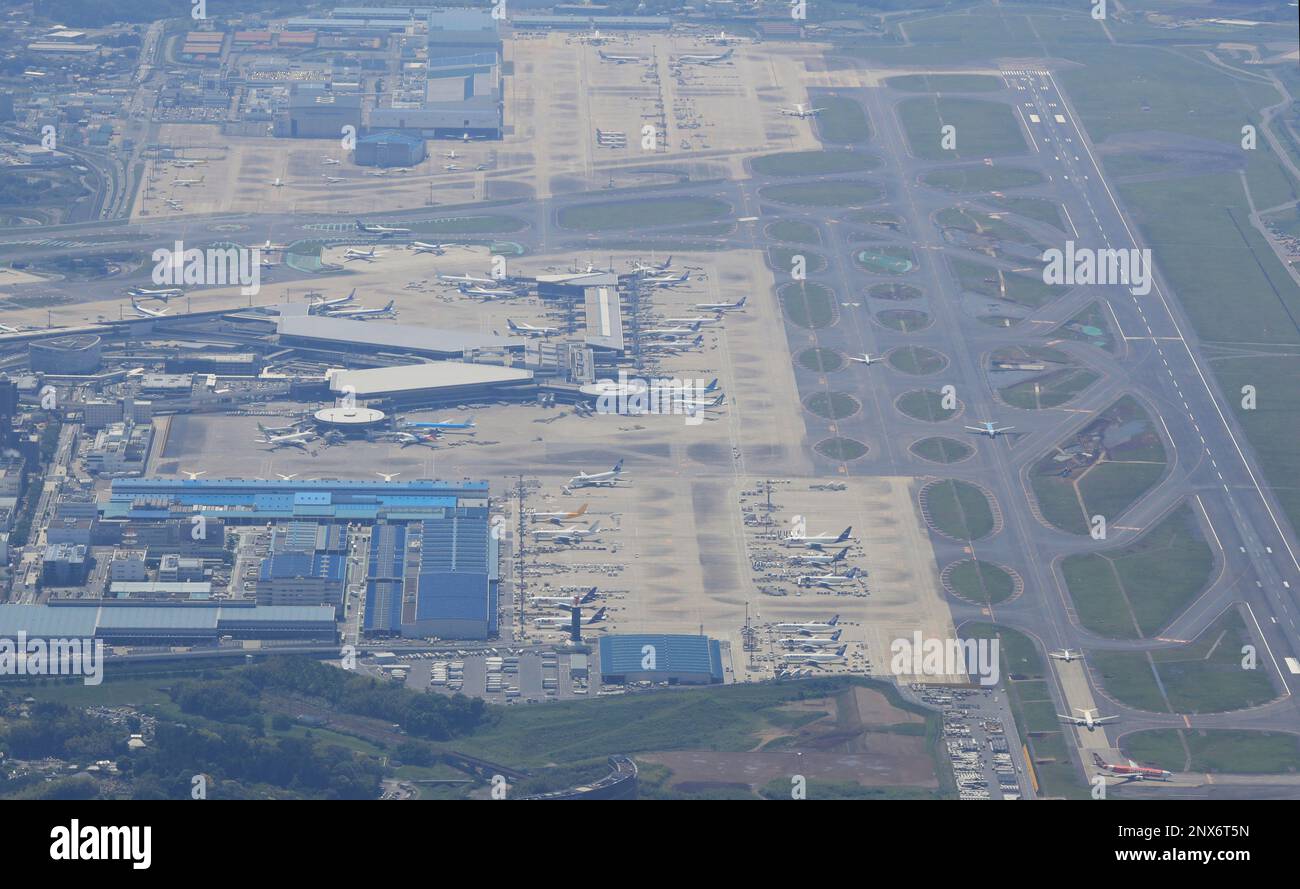 An aerial photo shows Narita International Airport (NRT) in Narita City ...