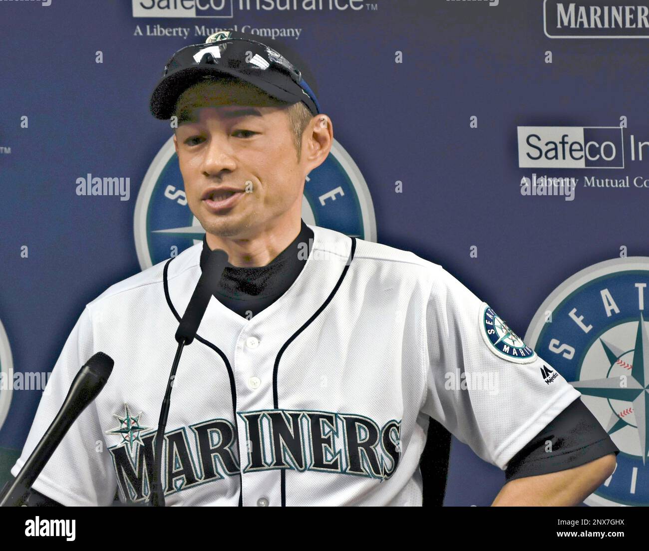 Seattle Mariners outfielder Ichiro Suzuki speaks during a press ...