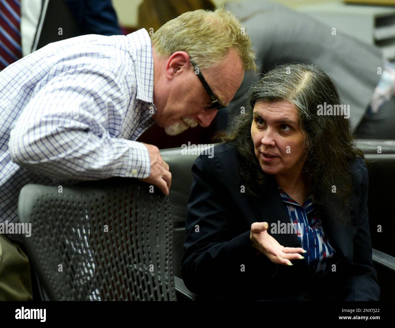 Defendant Louise Anna Turpin, right, talks with an investigator during ...