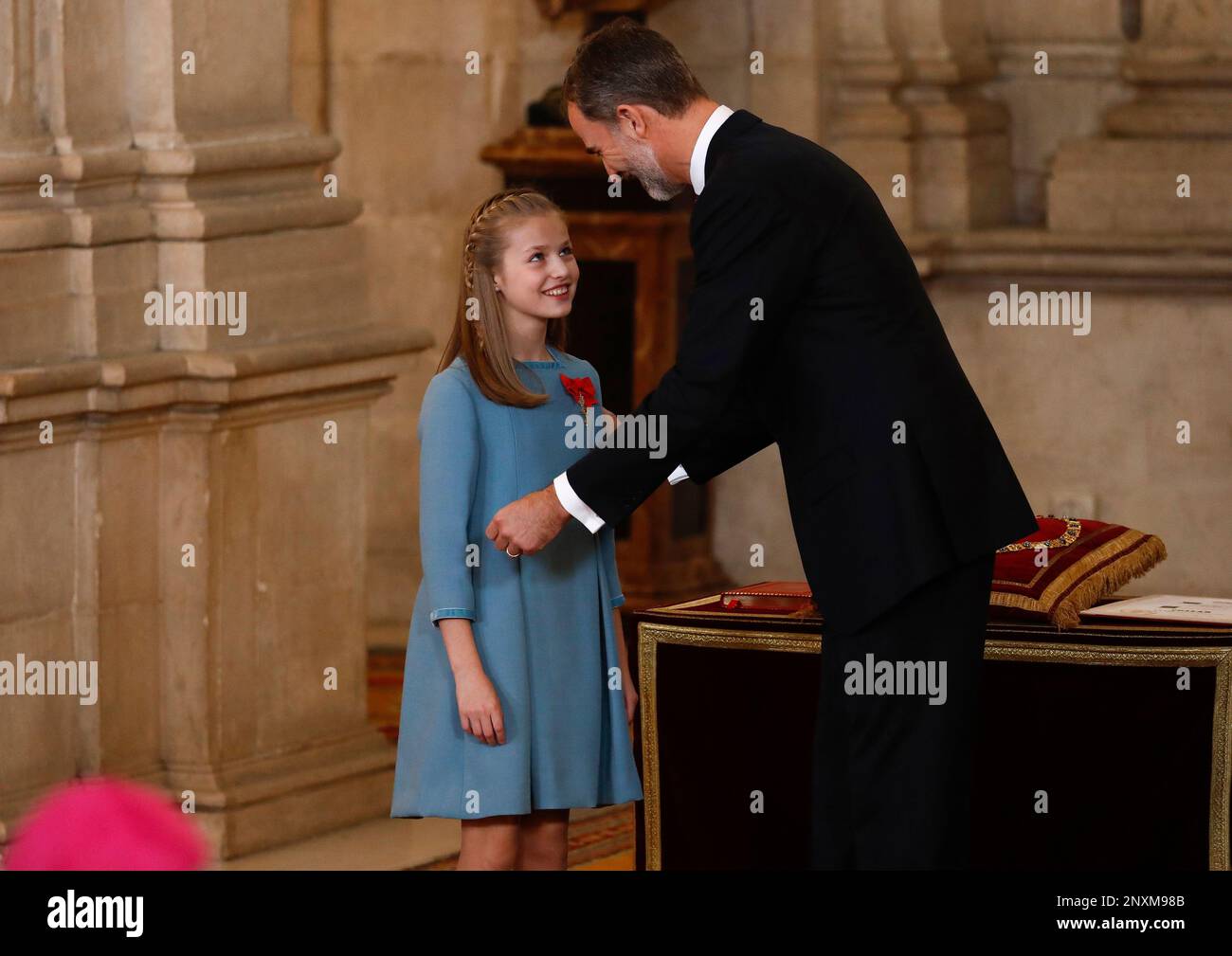 Spain's King Felipe smiles after presenting his daughter Princess ...