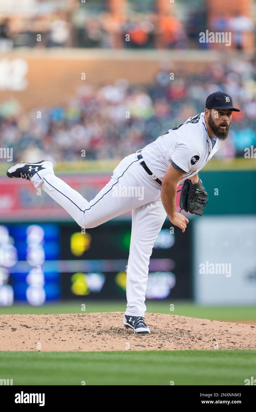 Detroit Tigers starting pitcher Michael Fulmer (32) follows through on ...