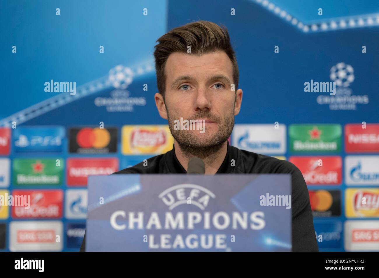 Basel's head coach Raphael Wicky speaks during a press conference the ...