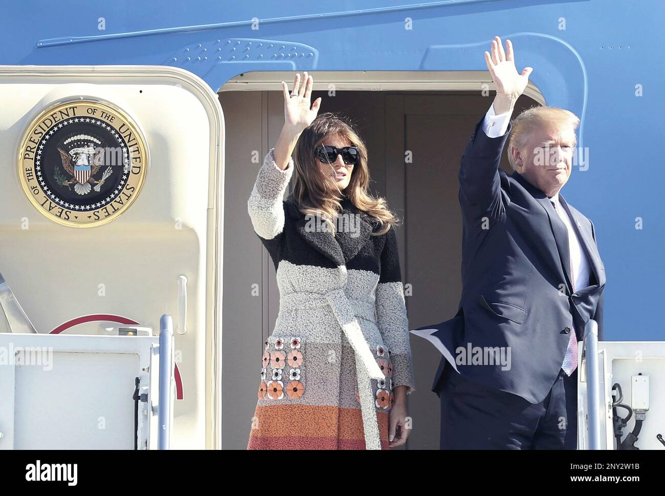 Us President Donald Trump R And His Wife Ivanka Arrive At The Us Yokota Air Base In Tokyo