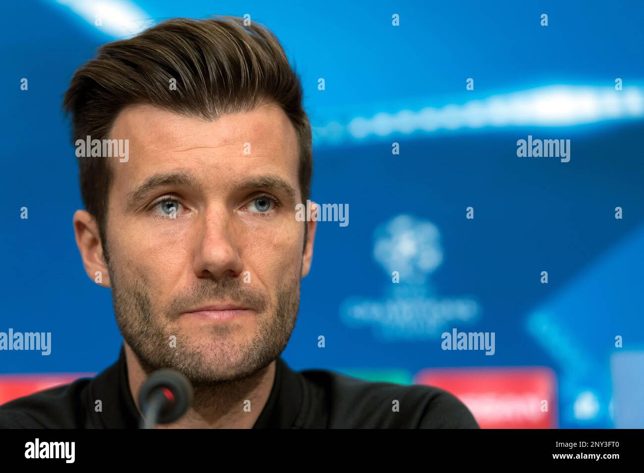 Basel's head coach Raphael Wicky speaks during a press conference the ...