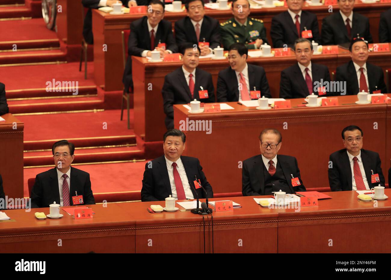 (L-R) Former Chinese President Hu Jintao, President Xi Jinping, former ...