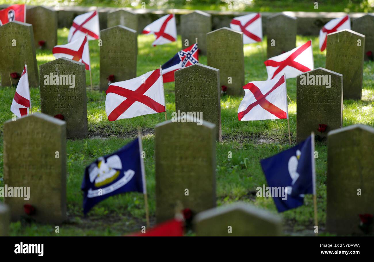 FILE - In this May 29, 2017 file photo, state flags are seen placed at ...