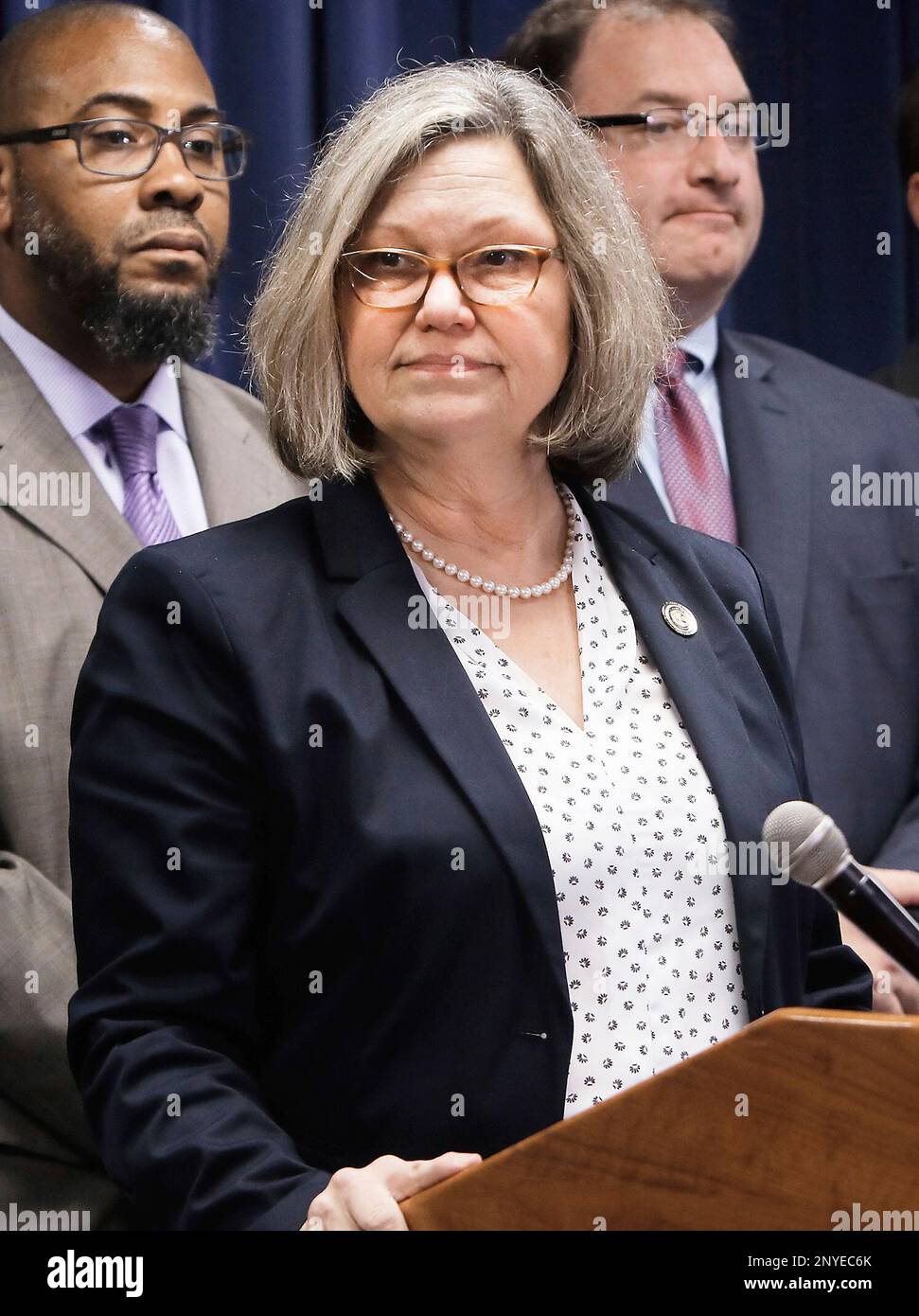 U.S. Attorney Nancy Stallard Harr speaks during a news conference ...