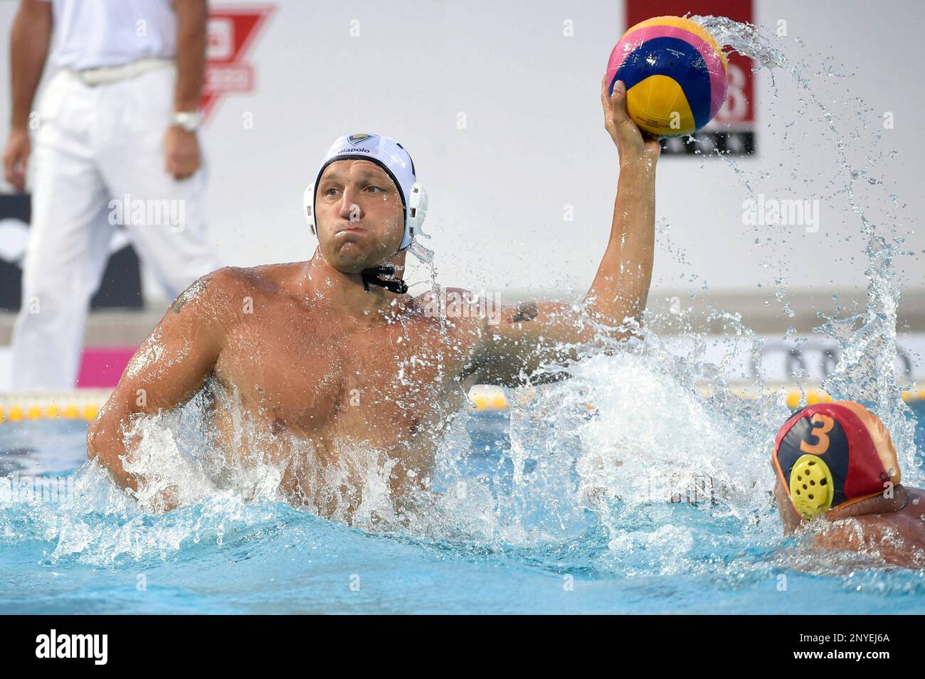 Gergely Kiss, left, of Millenium team of Hungary and Turgut Kabaca of ...