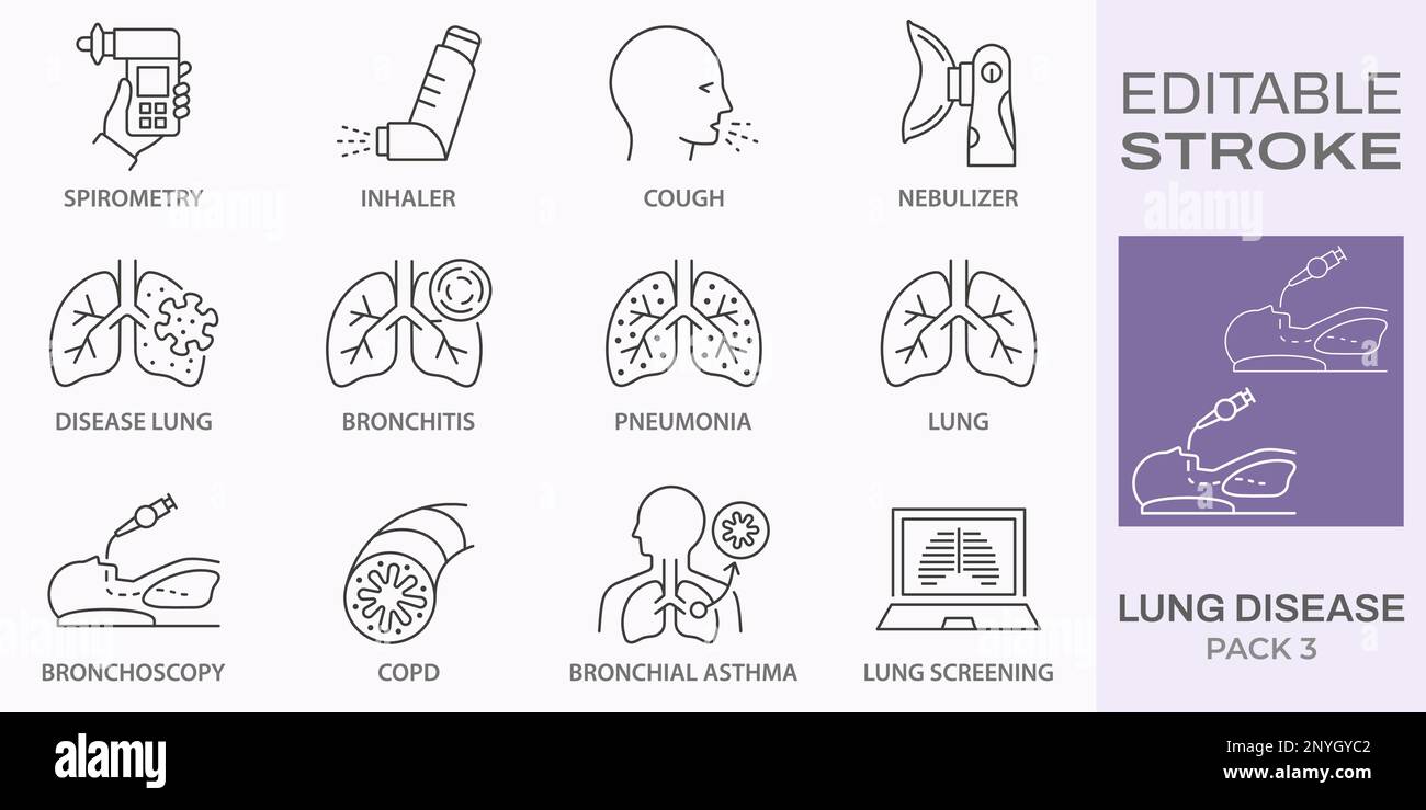 Symbole für Lungenerkrankungen, wie Inhalator, Vernebler, Bronchoskopie ...