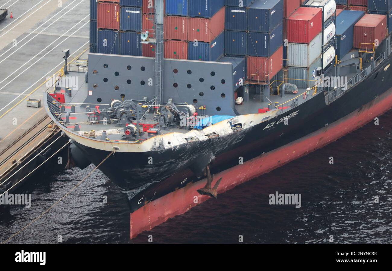 This aerial photo shows the Philippine cargo ship ACX CRYSTAL, damaged ...