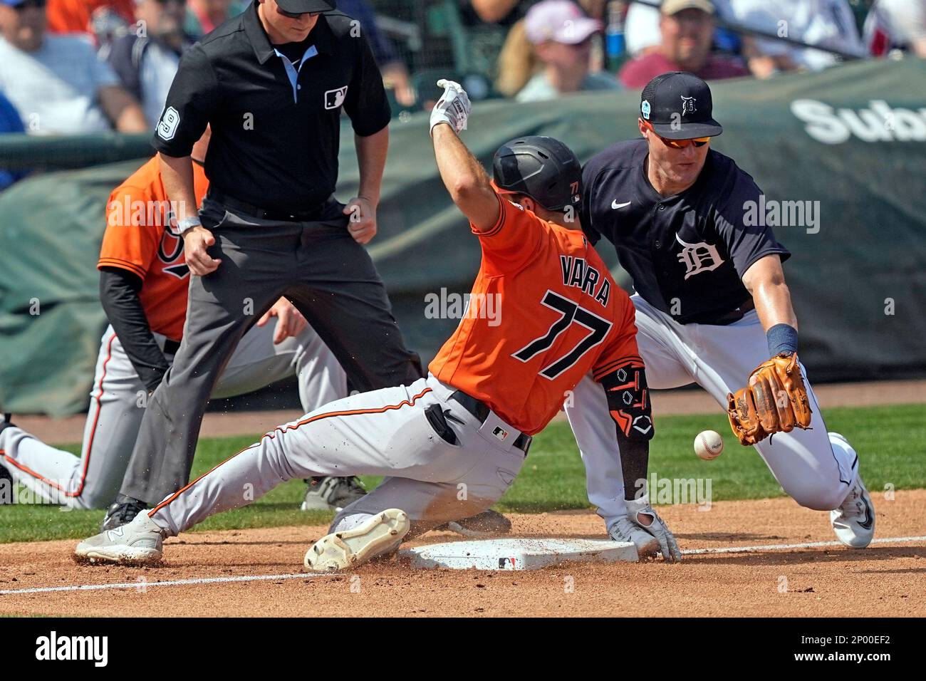 Baltimore Orioles' Terrin Vavra (77) slides safely into third base ...