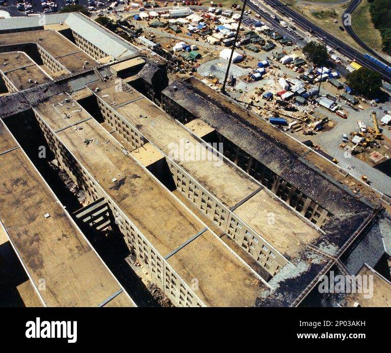 This undated photo provided by the FBI shows damage to the Pentagon ...