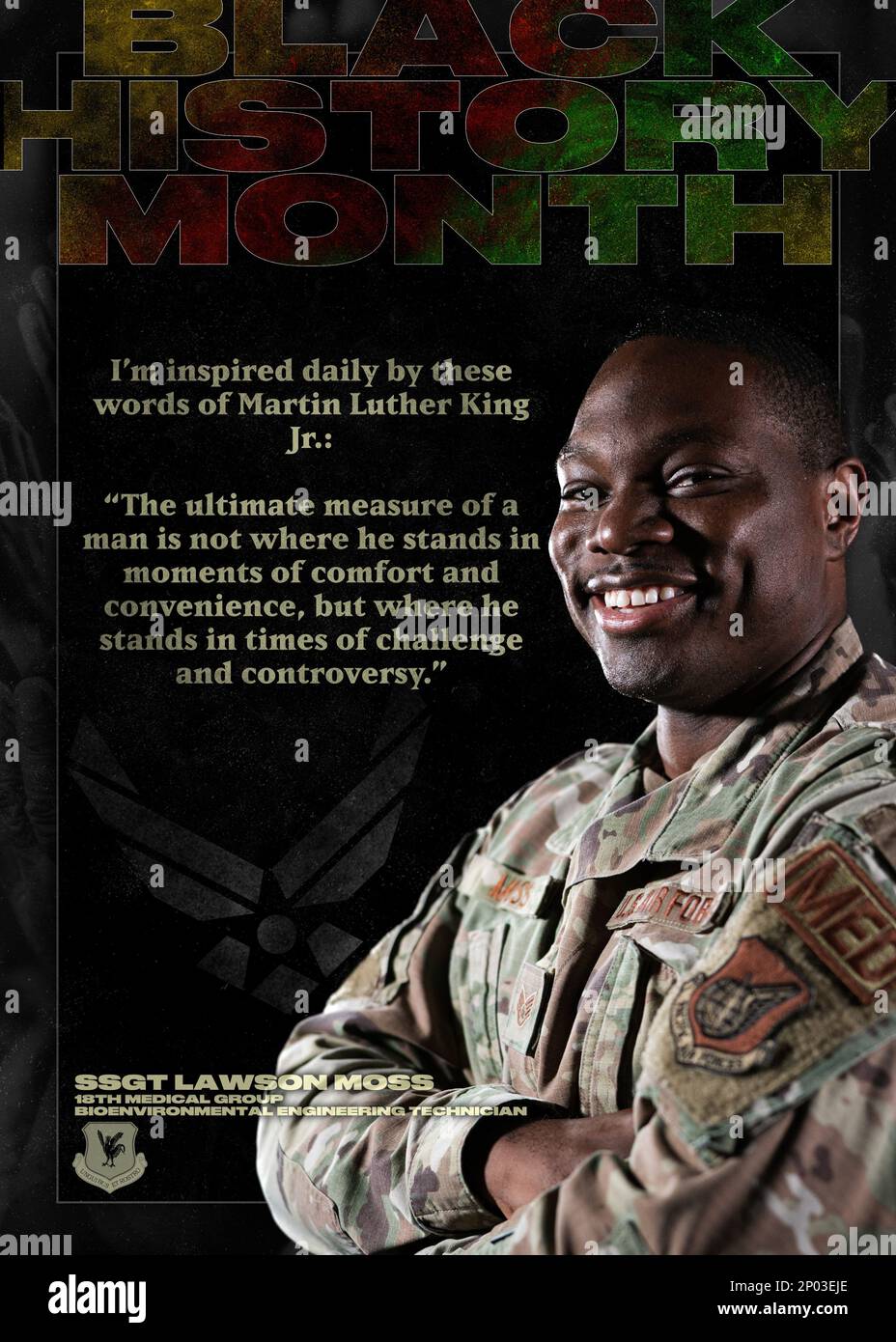 Eine Infografik zeigt die USA Air Force Staff Sgt. Lawson Moss, 18 ...