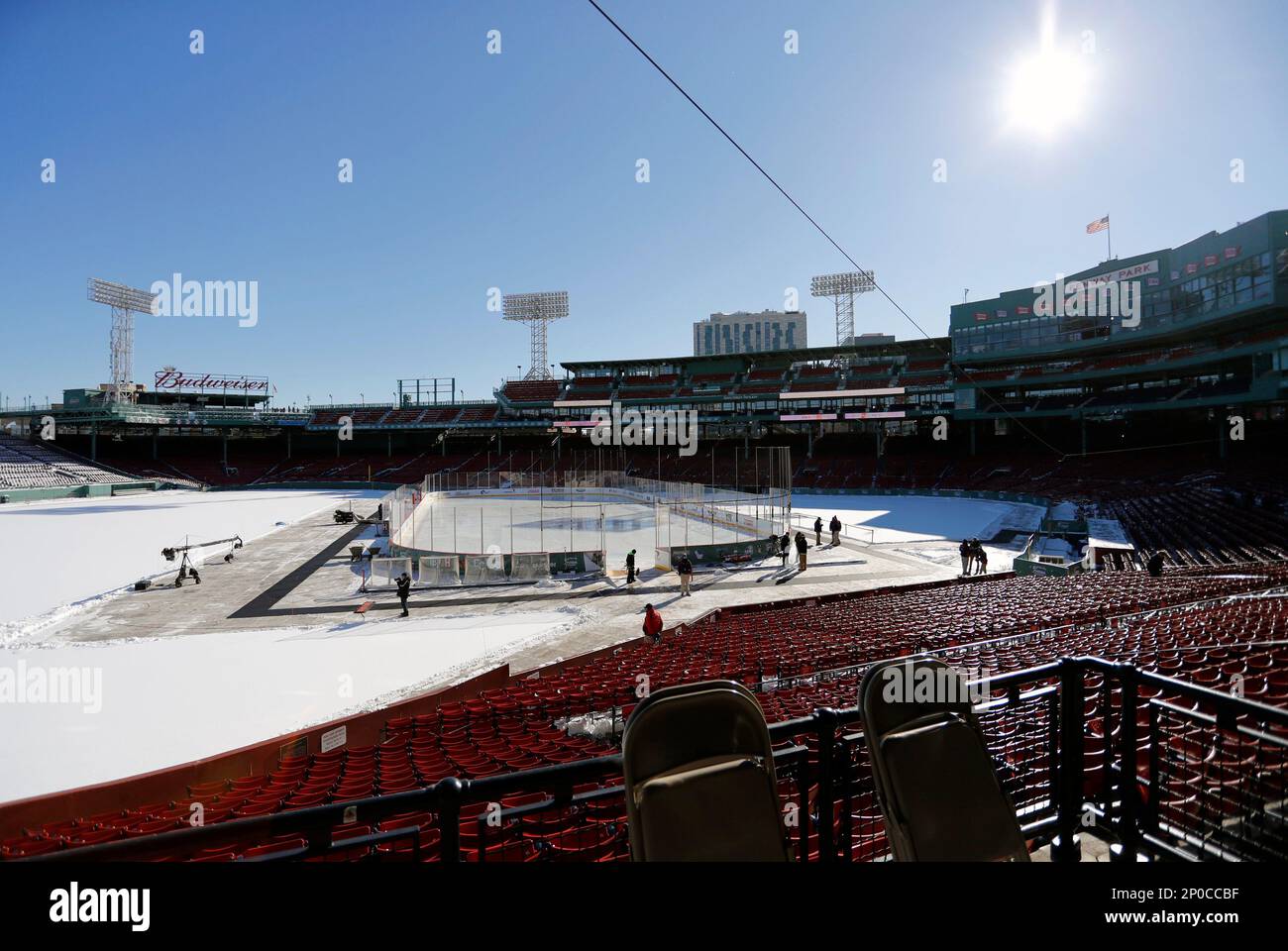 BOSTON, MA - JANUARY 08: A view of the rink from the third base stands ...