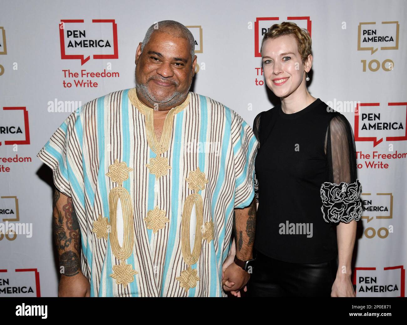 Chris Abani, left, and wife Sarah Tolan-Mee attend the PEN America ...