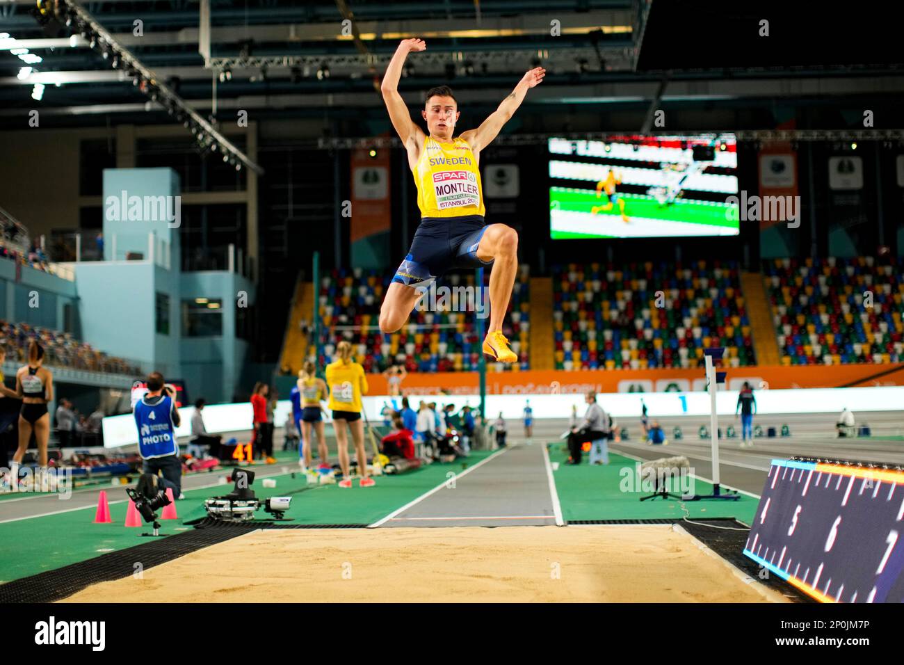 Thobias Montler, of Sweden, makes an attempt in the Men long jump ...