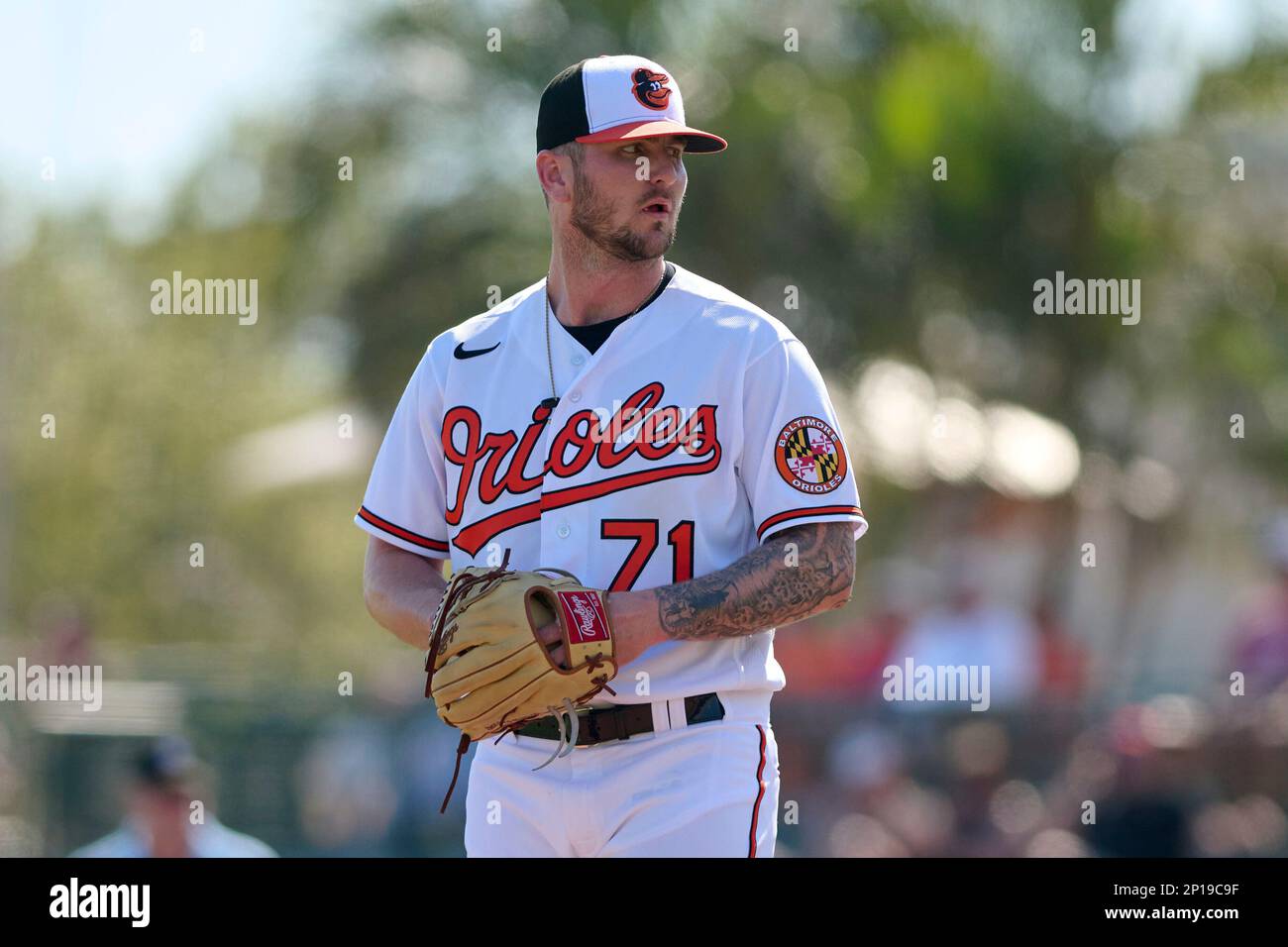 Baltimore Orioles pitcher Logan Gillaspie (71) during a spring training ...