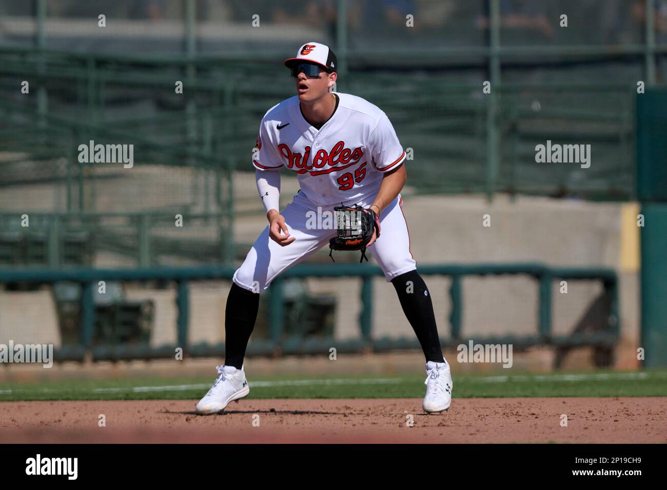 Baltimore Orioles third baseman Coby Mayo (95) during a spring training ...