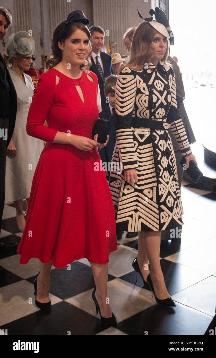 Britain's Princess Eugenie, left, and Princess Beatrice arrive for a ...