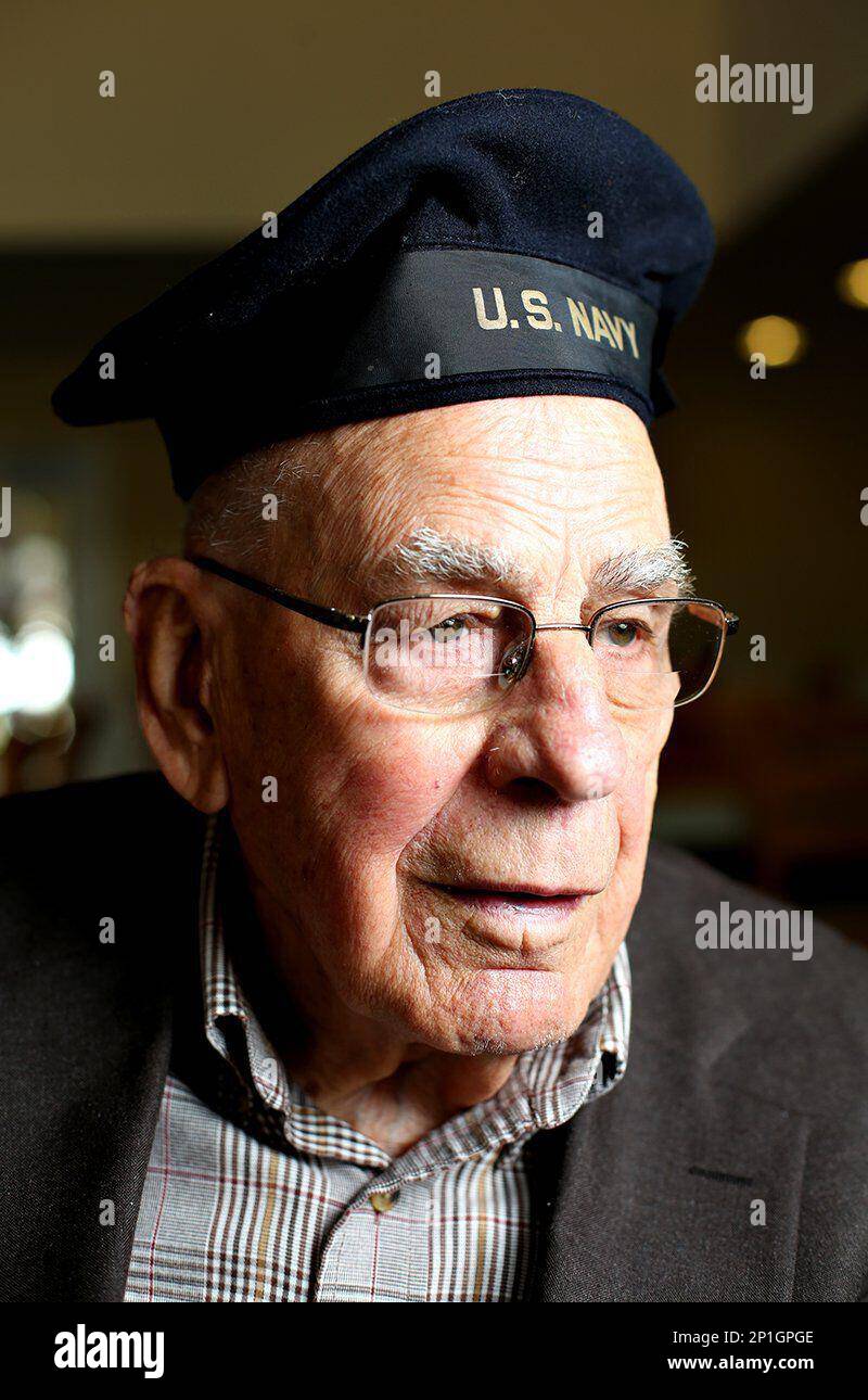 Gene Turner poses for a portrait with his original World War II US Navy ...