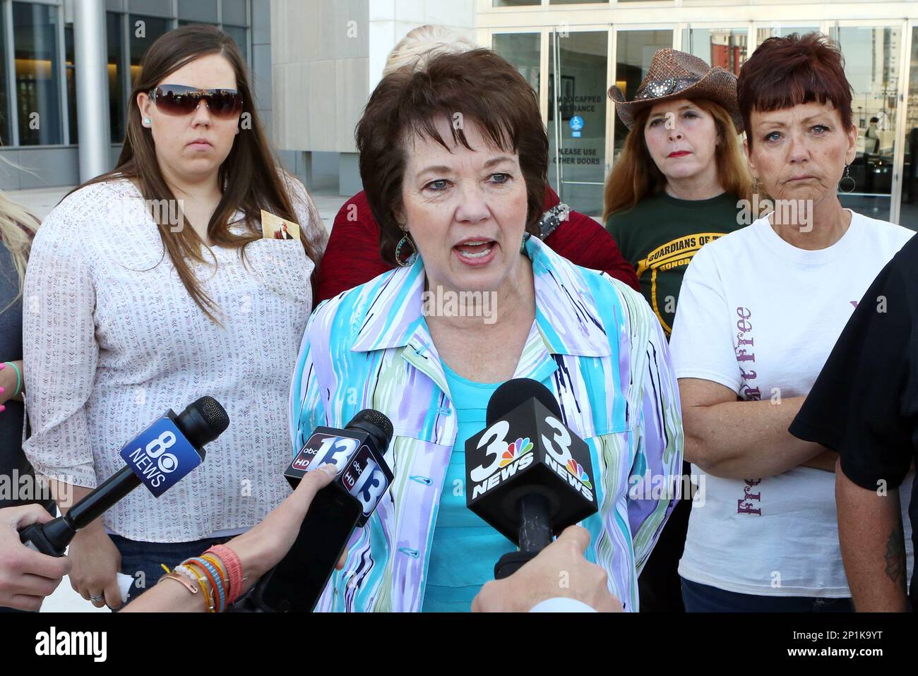 Carol Bundy, wife of Nevada rancher Cliven Bundy, addresses the media ...