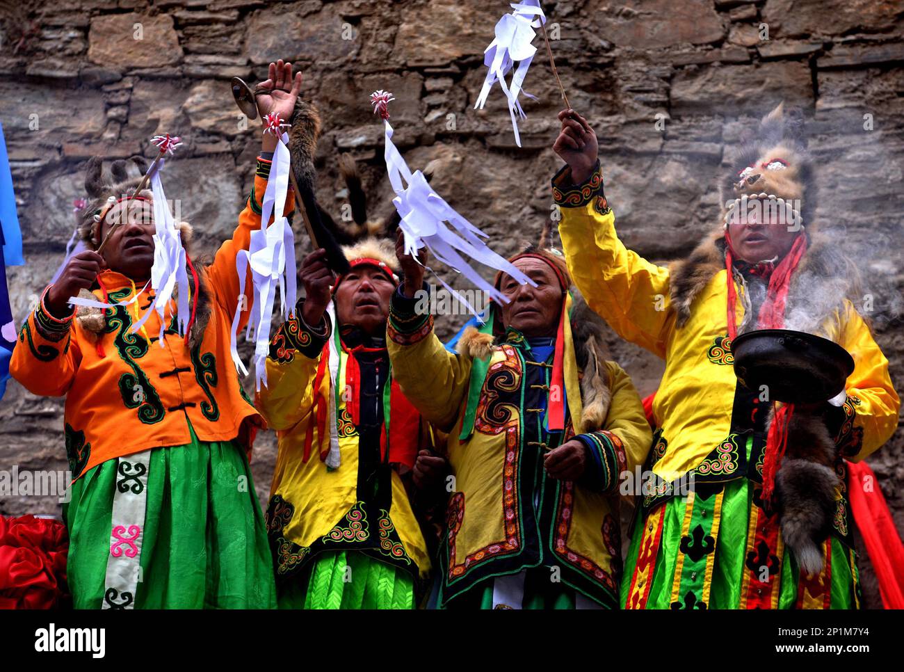 Qiang ethnic minority people worship gods and pray for good luck during ...