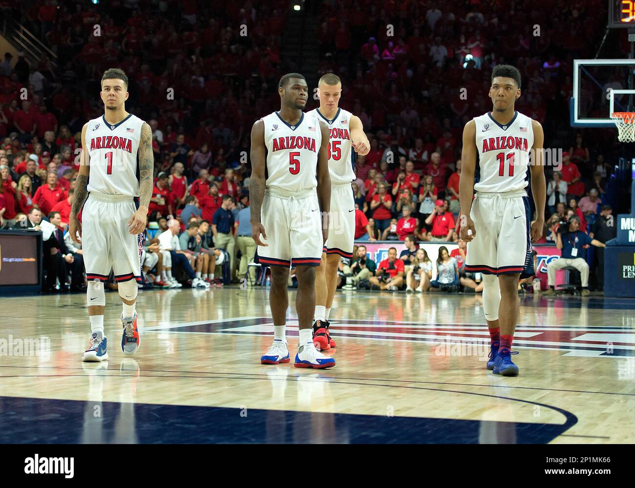 05 March 2016: Arizona Wildcats guard Gabe York (1), guard Kadeem Allen ...