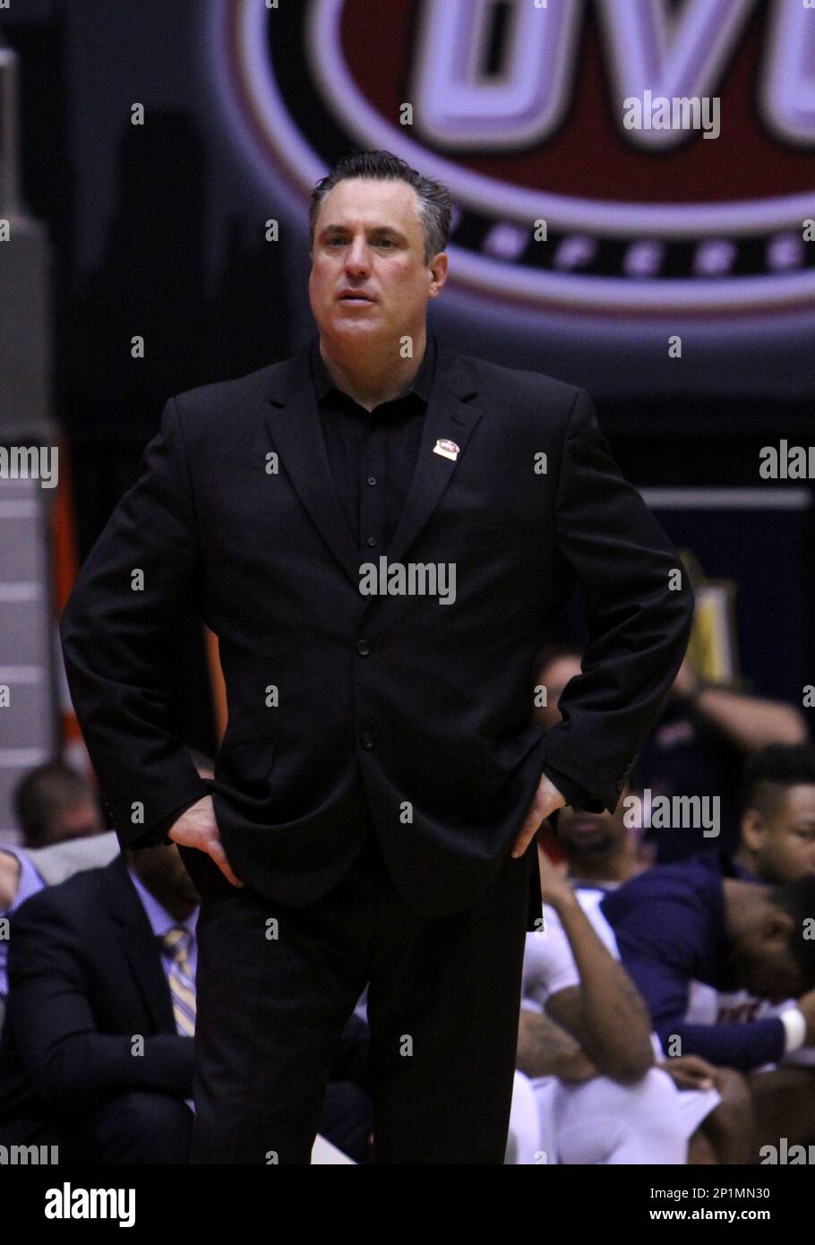 05 MAR 2016: UT Martin head coach Heath Schroyer pacing the sidelines ...