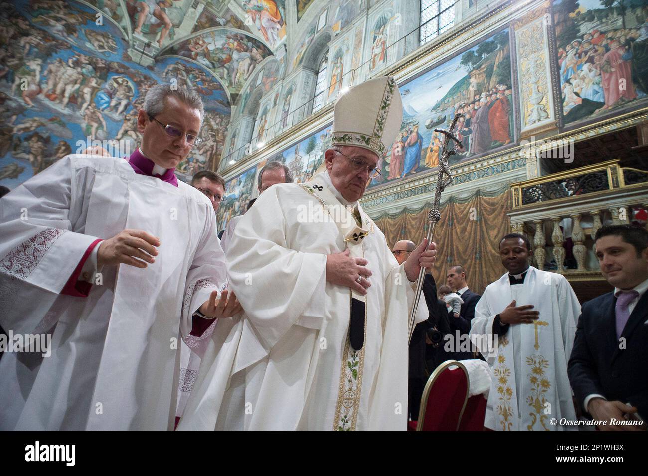Pope Francis arrives to celebrate a baptism ceremony of 26 babies, at ...