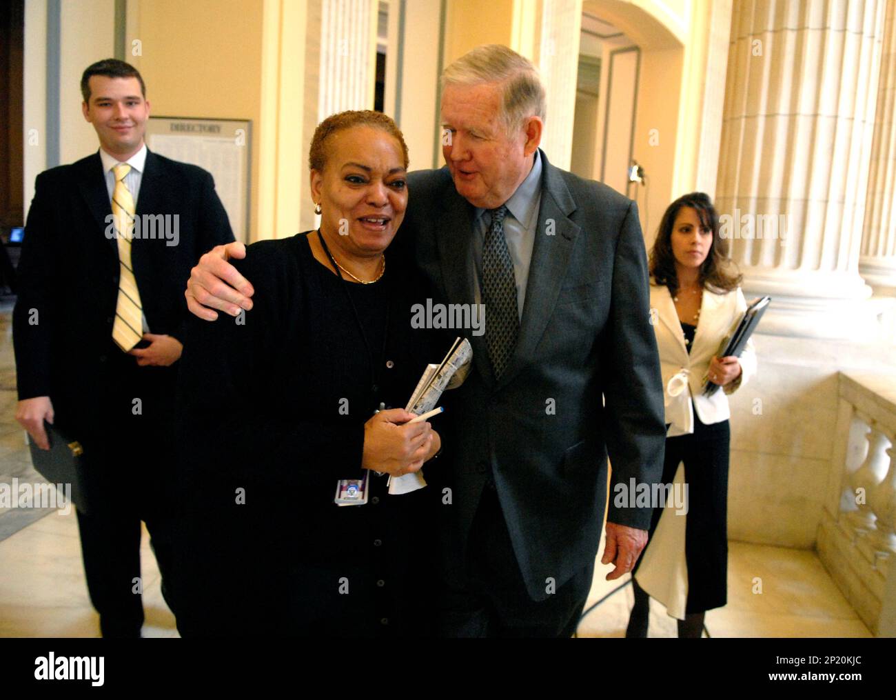 Rep. John Murtha, D-Pa., talks with CBS News producer Evelyn Thomas ...