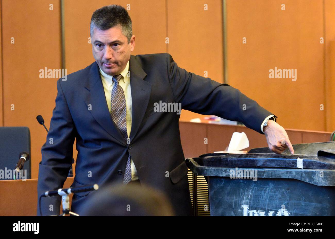 Massachusetts State Trooper James Crump shows where Philip Chism's fingerprint was recovered on ...