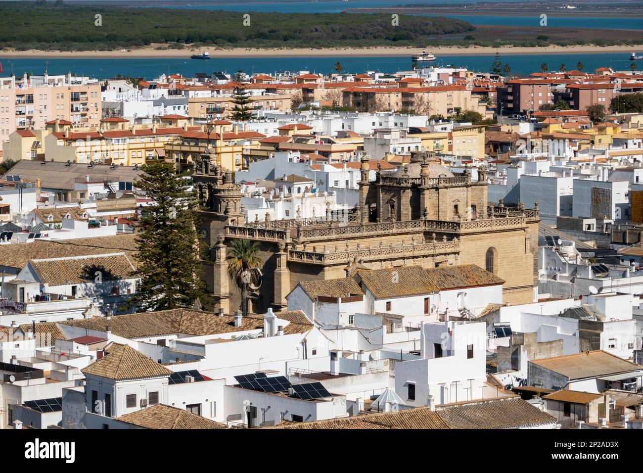 Blick aus der Luft auf Sanlucar de Barrameda, wo wir einige der Straßen ...