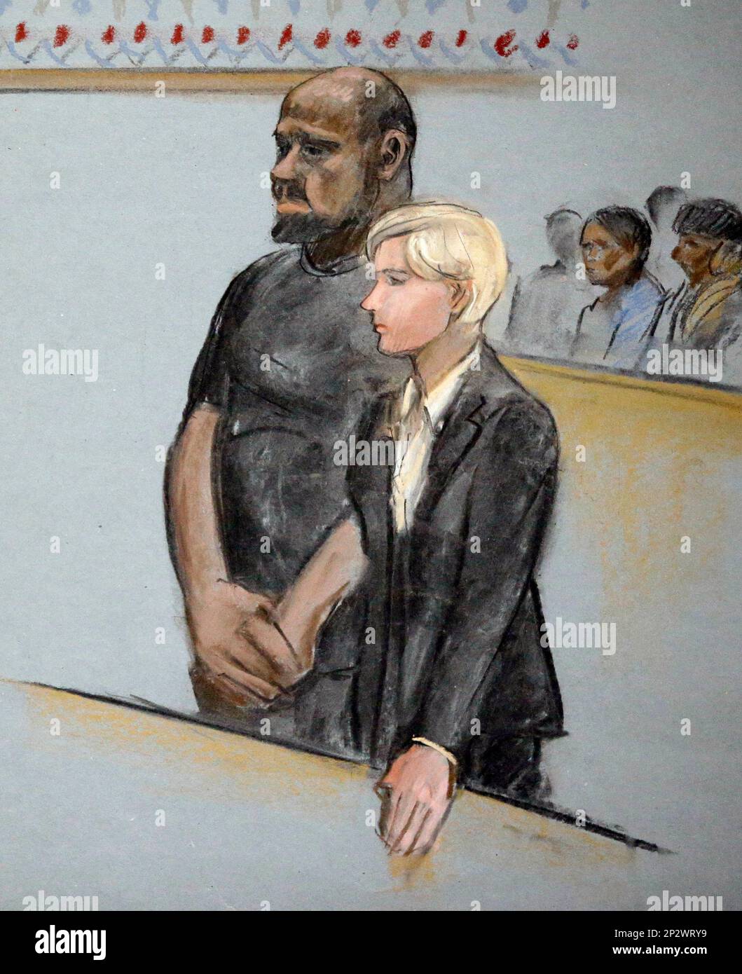 In this courtroom sketch, David Wright, left, is depicted standing with ...