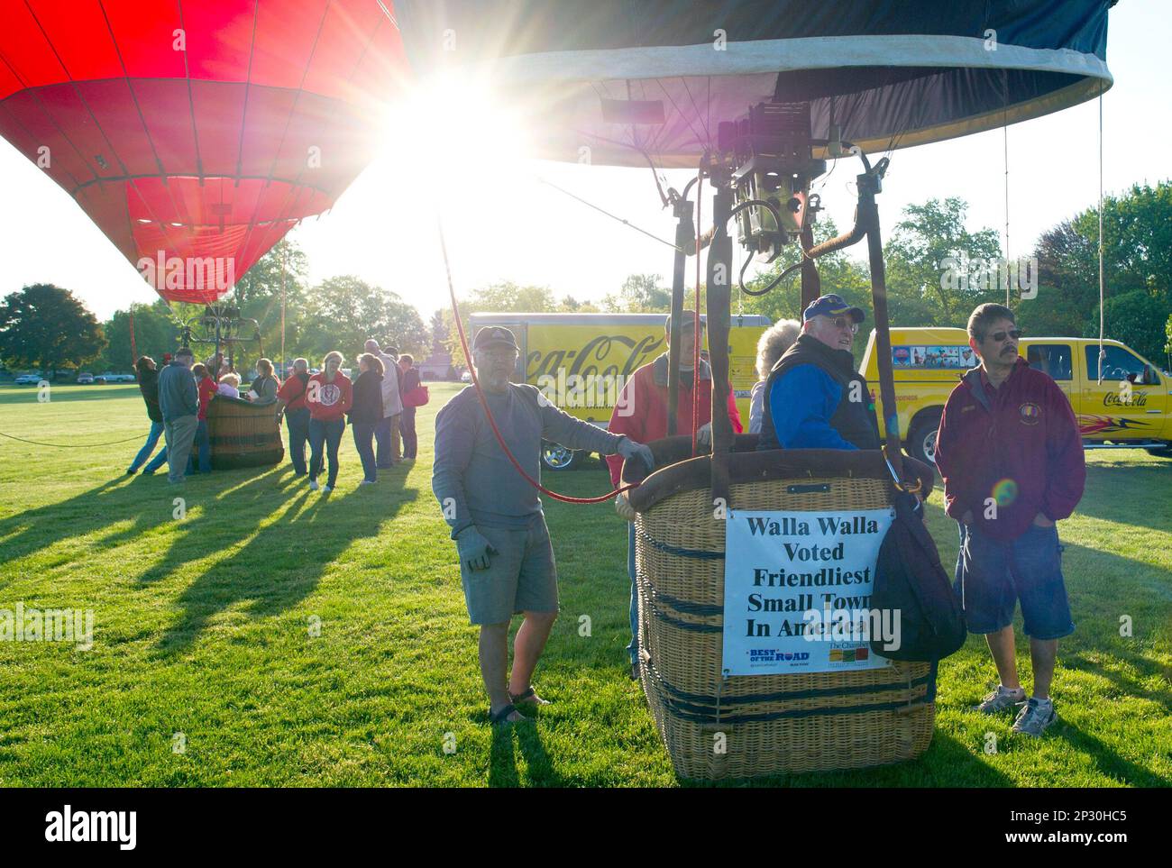 Walla Walla, Wash., Mayor Jerry Cummins stands in the basket as he ...