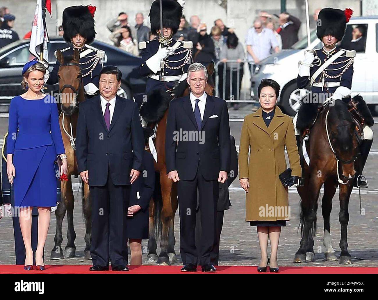 From left, Belgium's Queen Mathilde, Chinese President Xi Jinping ...