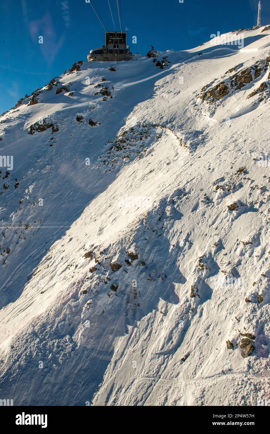 An avalanche path photographed on the south-facing slope of the Piz ...