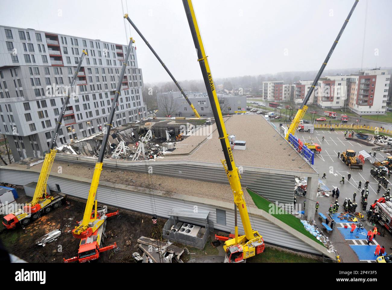 A view of the collapsed Maxima supermarket in Riga, Latvia, Friday, Nov ...