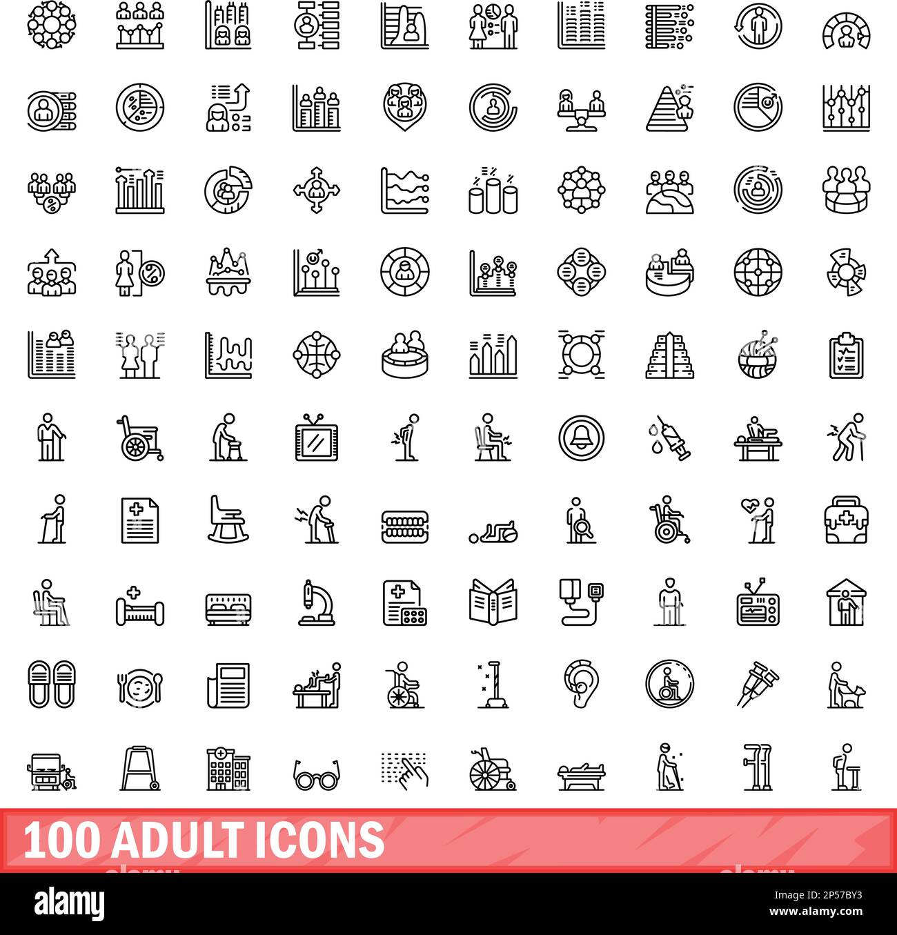 100 Symbole für Erwachsene. Umrissdarstellung von 100 Symbolen für ...